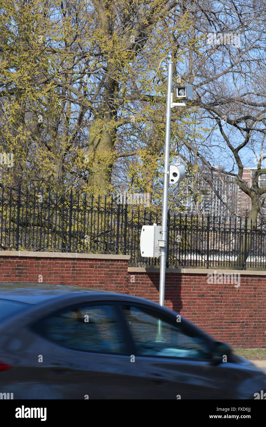 A hated speed camera on Irving Park Road in the Chicago Lake View ...