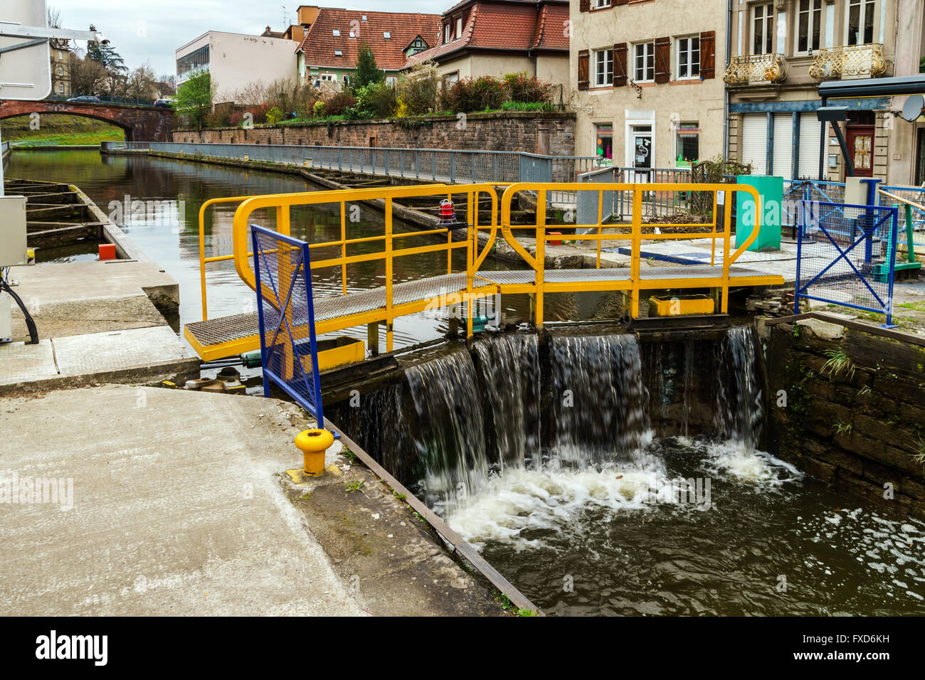 Ship lock or flood gate on Marne-Rhin river canal, France Stock Photo ...