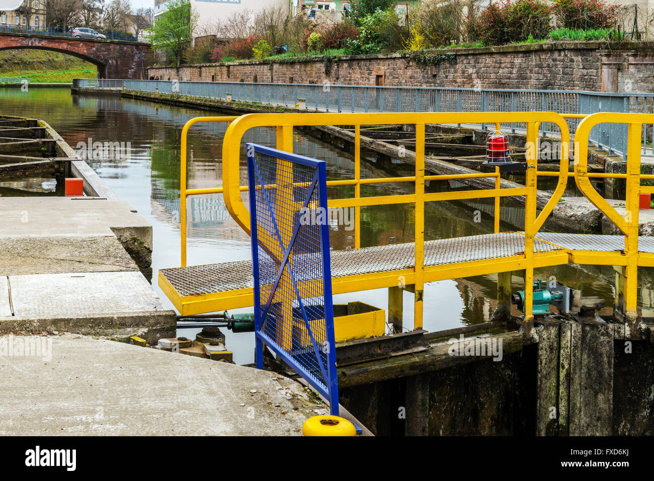 Ship lock or flood gate on Marne-Rhin river canal, France Stock Photo ...