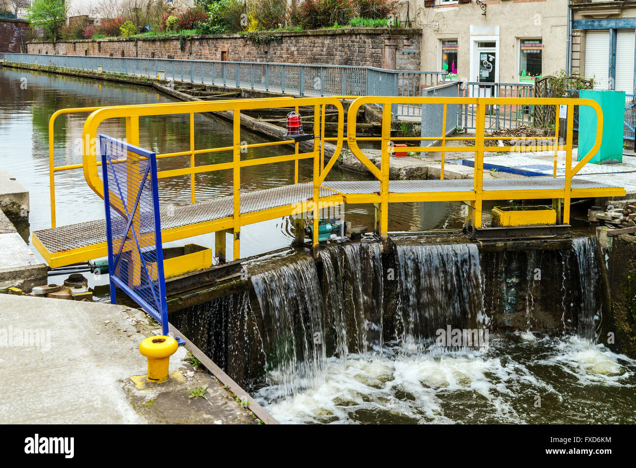 Ship lock or flood gate on Marne-Rhin river canal, France Stock Photo ...