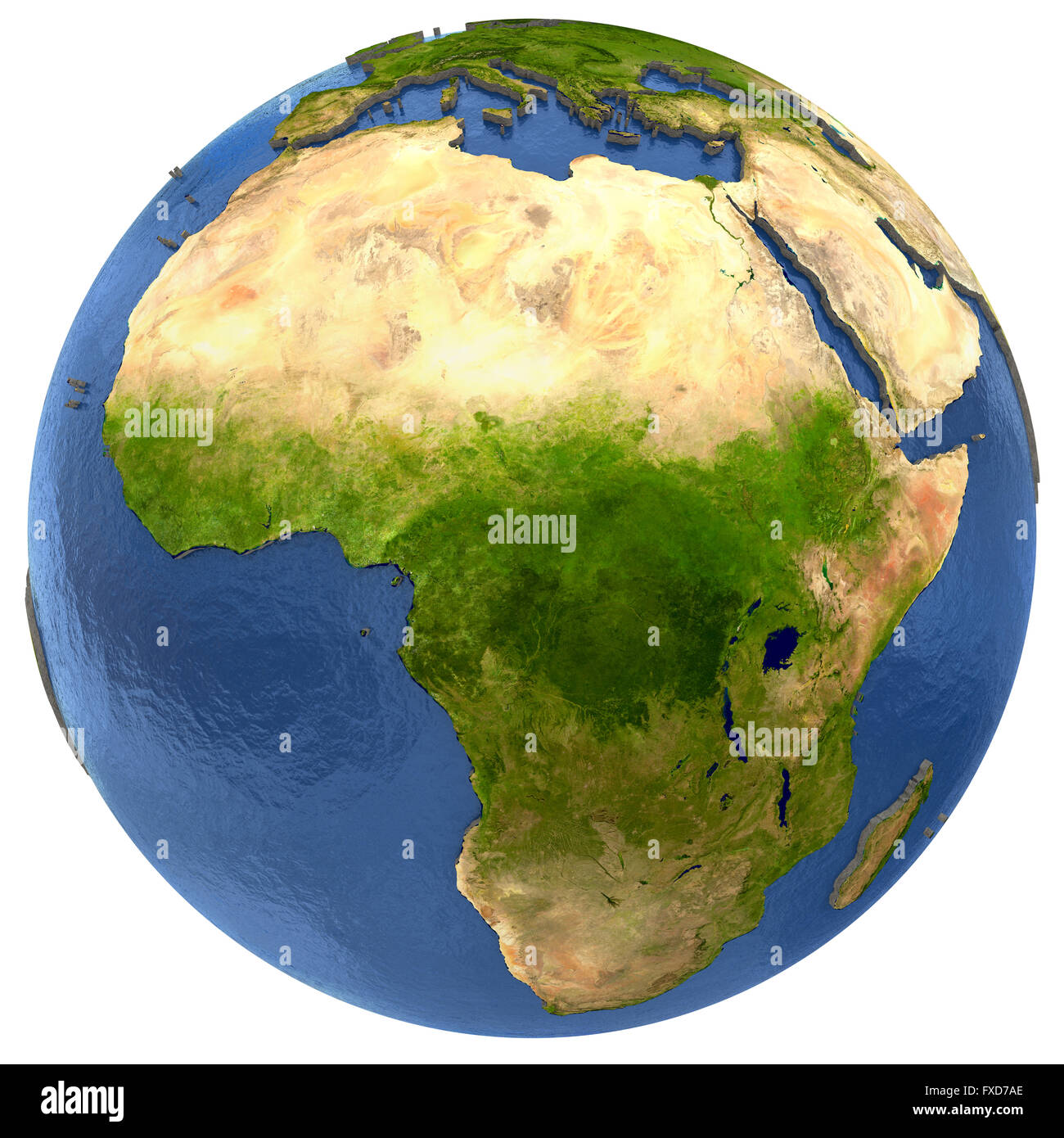 Africa on detailed model of planet Earth with continents lifted above ...