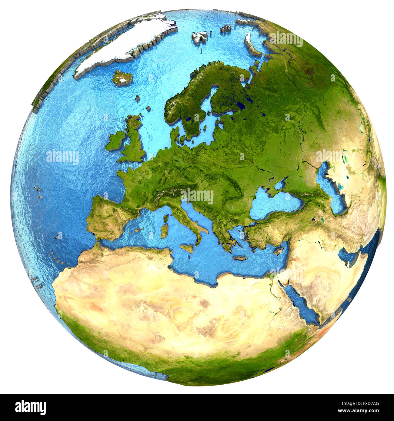 Europe on detailed model of planet Earth with continents lifted above ...