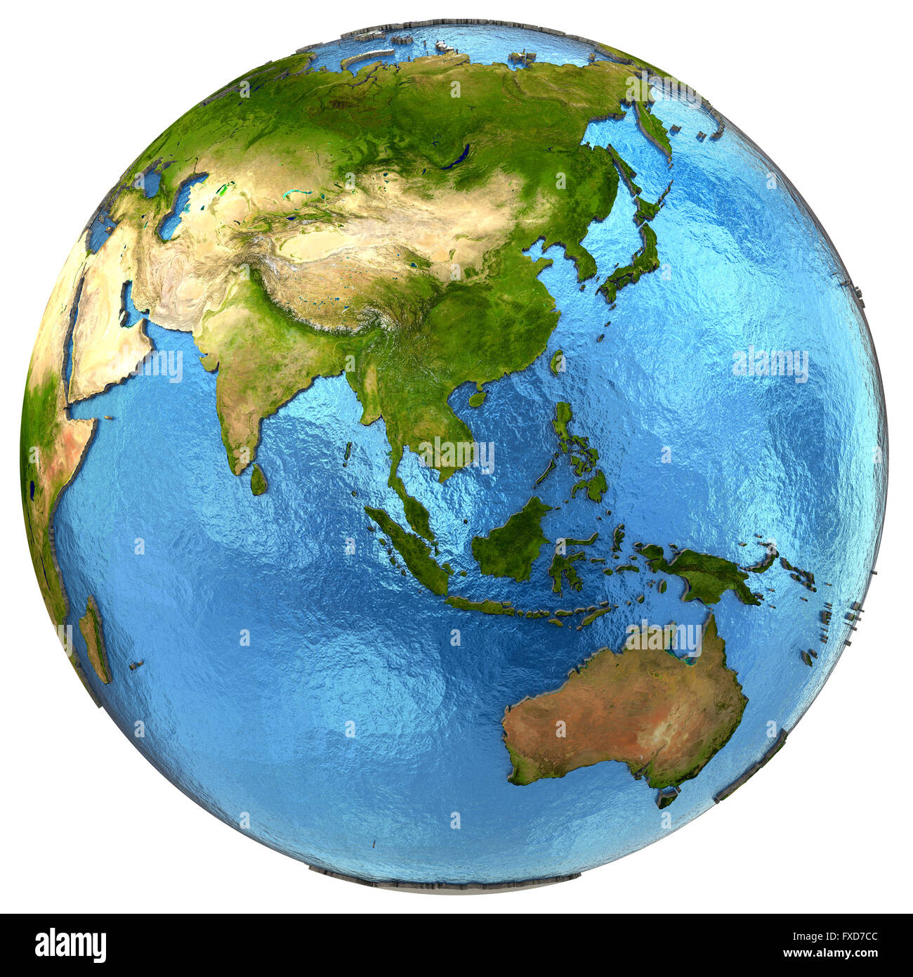 Asia on detailed model of planet Earth with continents lifted above ...