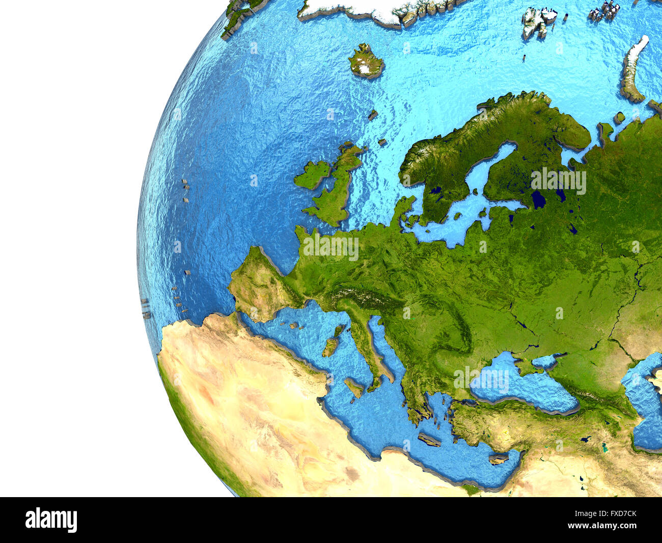 Europe on detailed model of planet Earth with continents lifted above ...