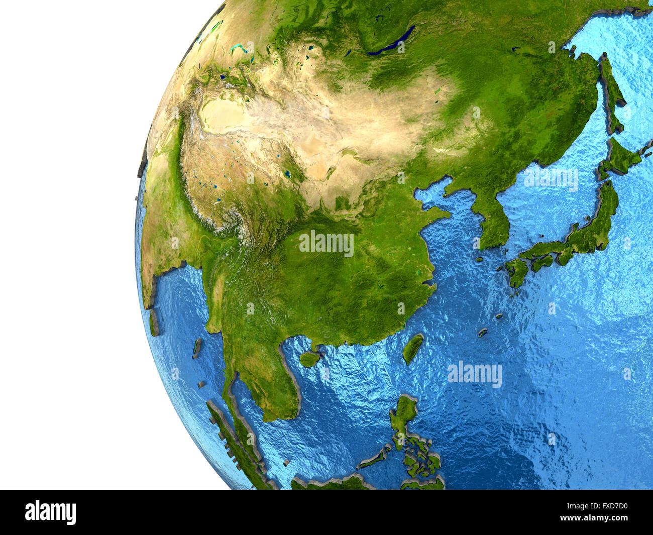 Asia on detailed model of planet Earth with continents lifted above ...
