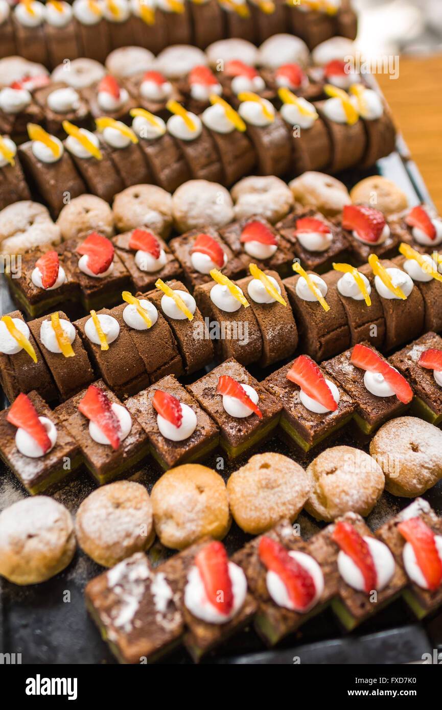 Delicious spread of assortment of cakes and pastries for dessert Stock ...