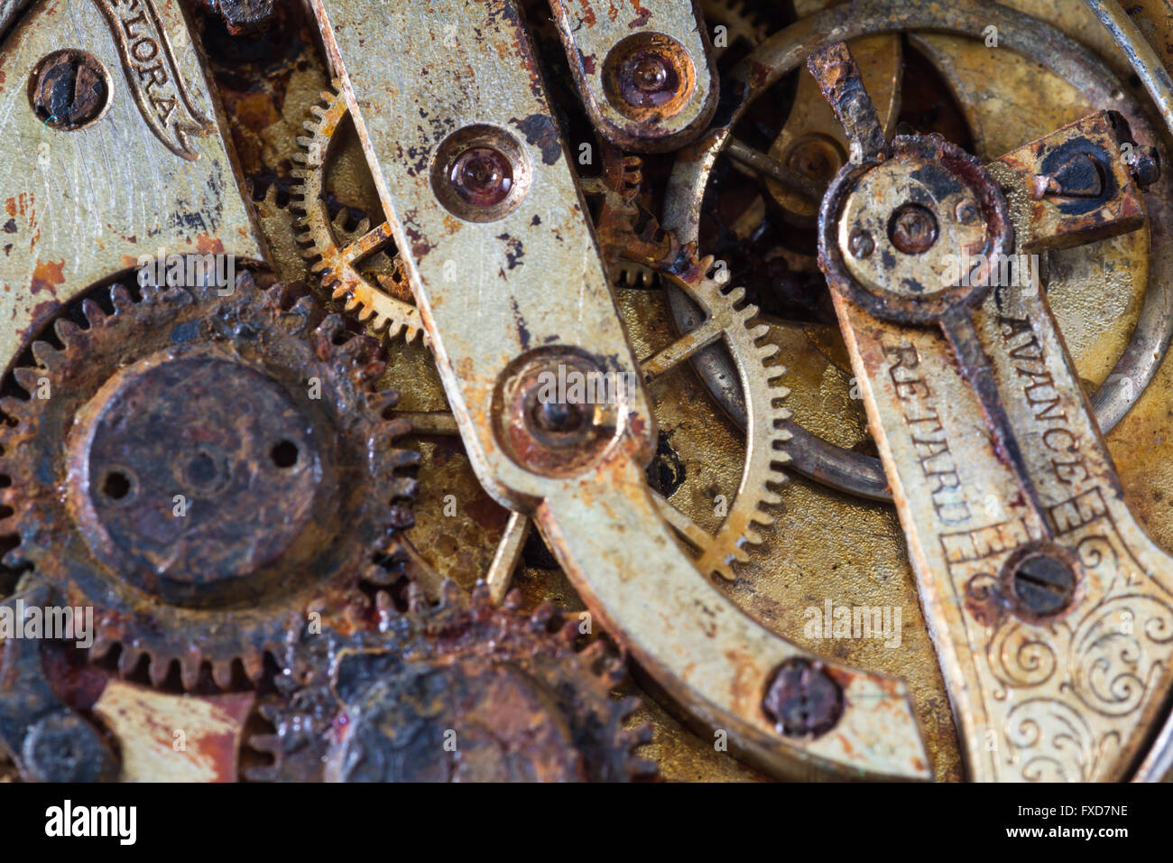 close up of an old pocket watch with rusty gears as a concept Stock ...