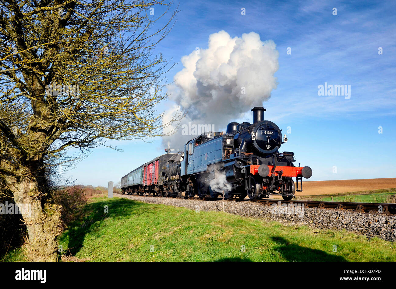 Ivatt Class 2 tank engine with a typical 1950's mixed branch line train ...