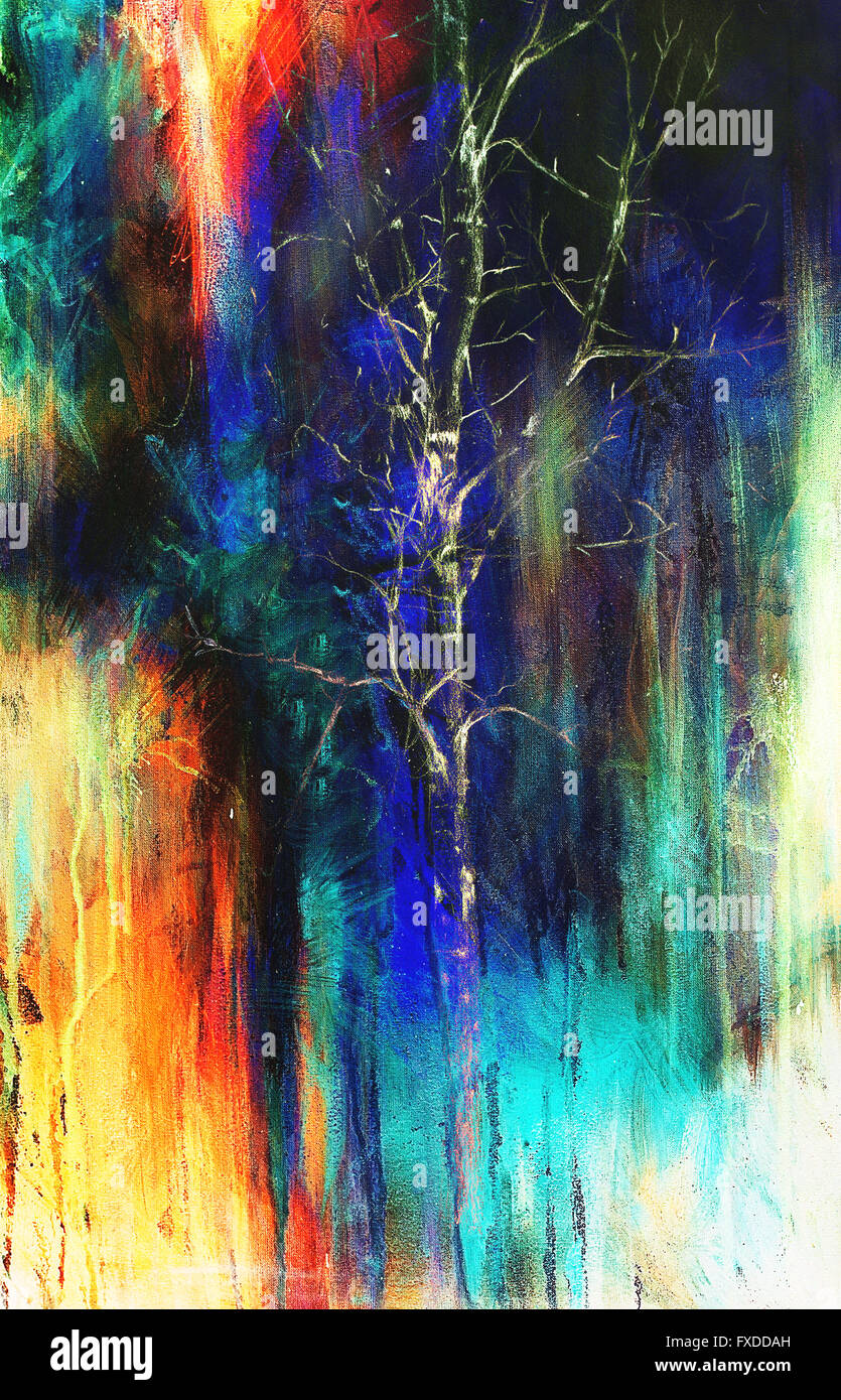 pencil drawing birch on old paper background and Color Abstract ...