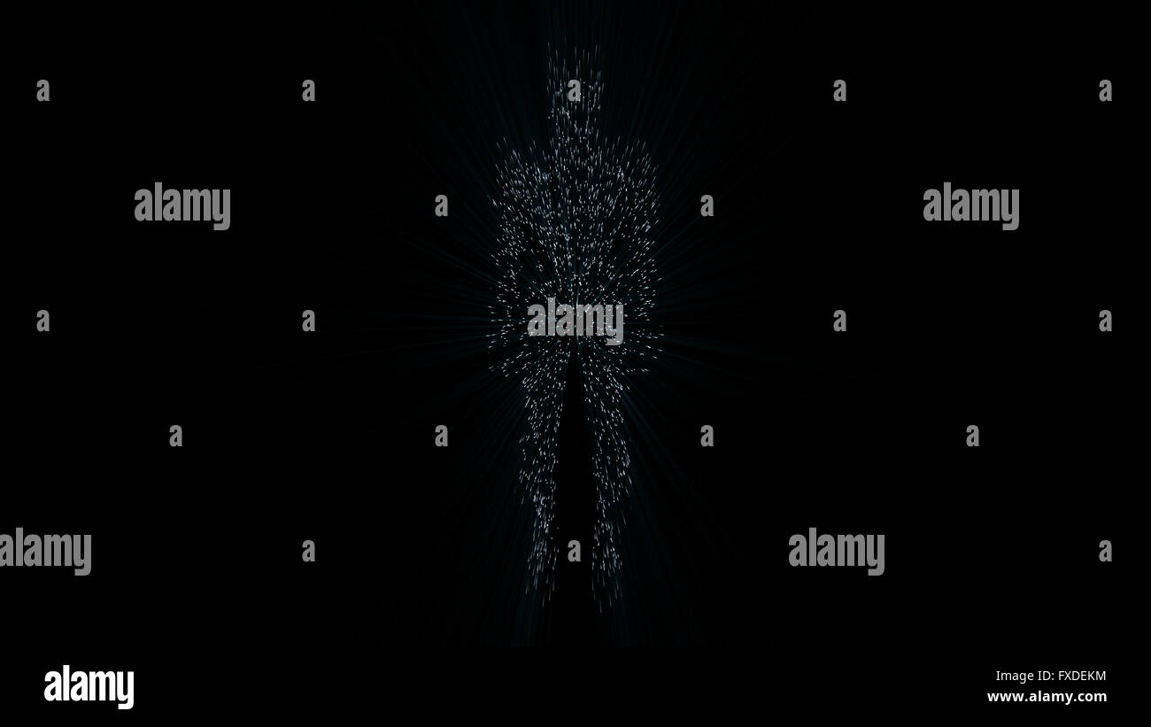 silhouette of a human figure moving in the space through the teleport ...