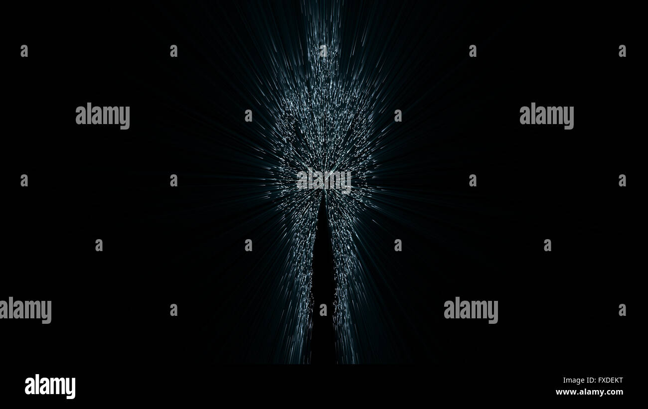 silhouette of a human figure moving in the space through the teleport ...