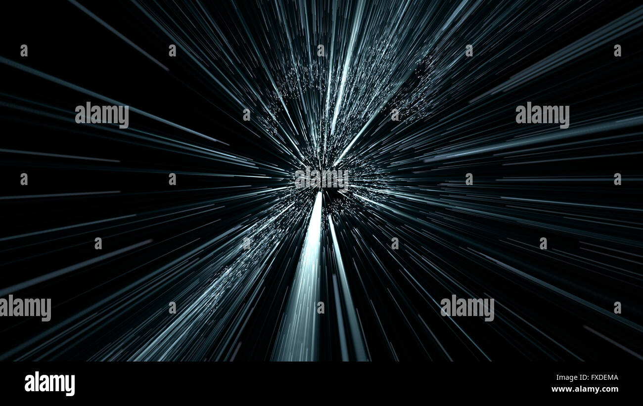 silhouette of a human figure moving in the space through the teleport ...