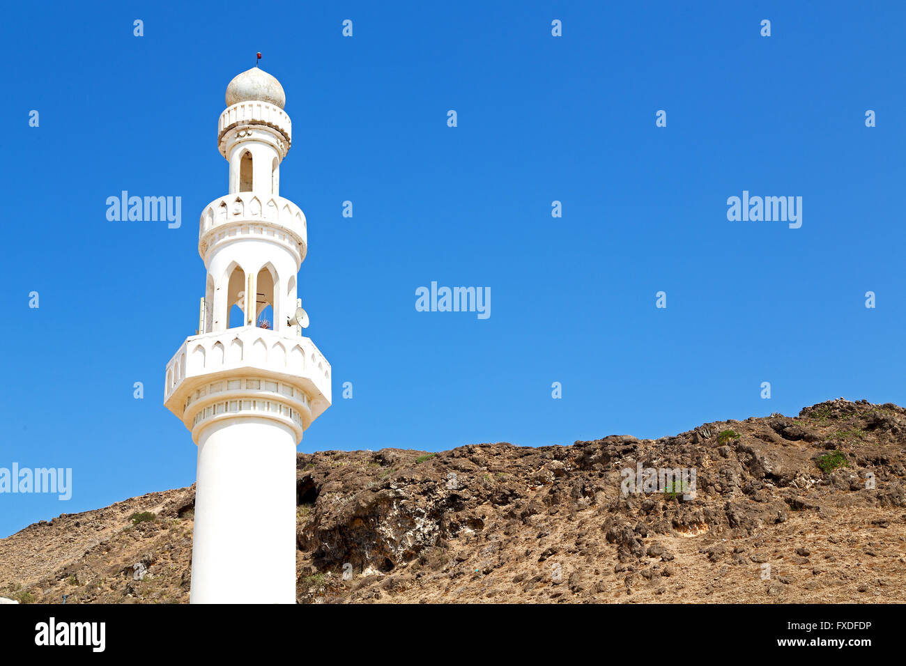minaret and religion in clear sky in oman muscat the old mosque Stock ...