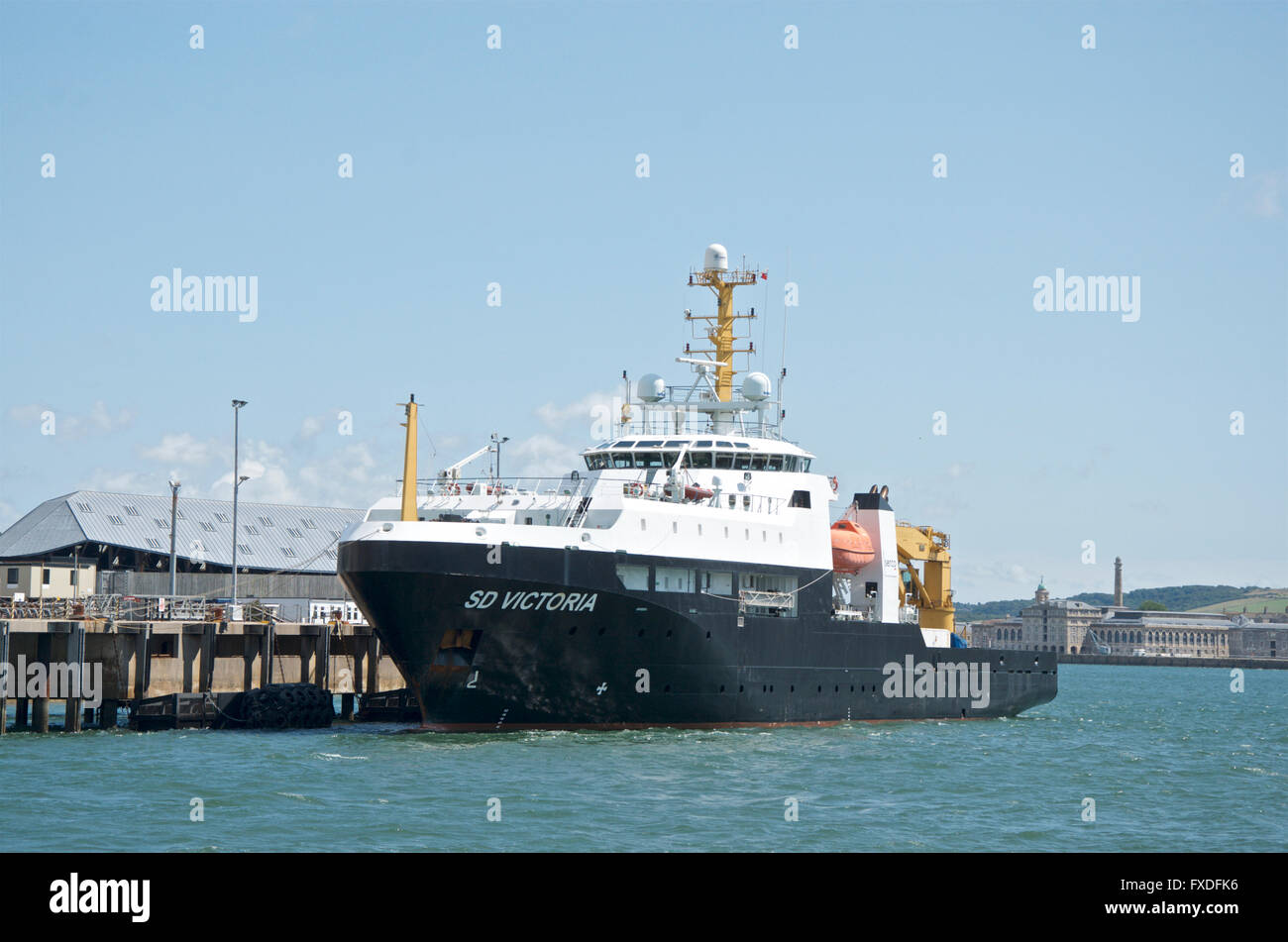 SD Victoria -Offshore support vessel at HMS Drake, Plymouth Stock Photo ...