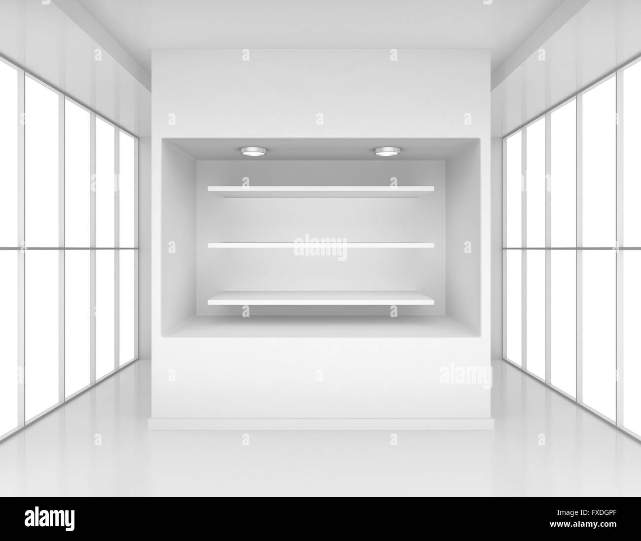 Exhibit Showcases with blank white shelves for Stock Photo - Alamy