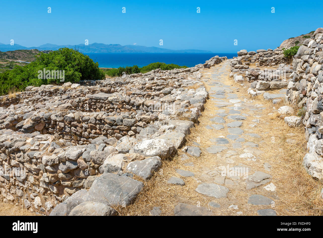 Ancient roadway in the ruins of a Minoan settlement Gournia. Crete ...