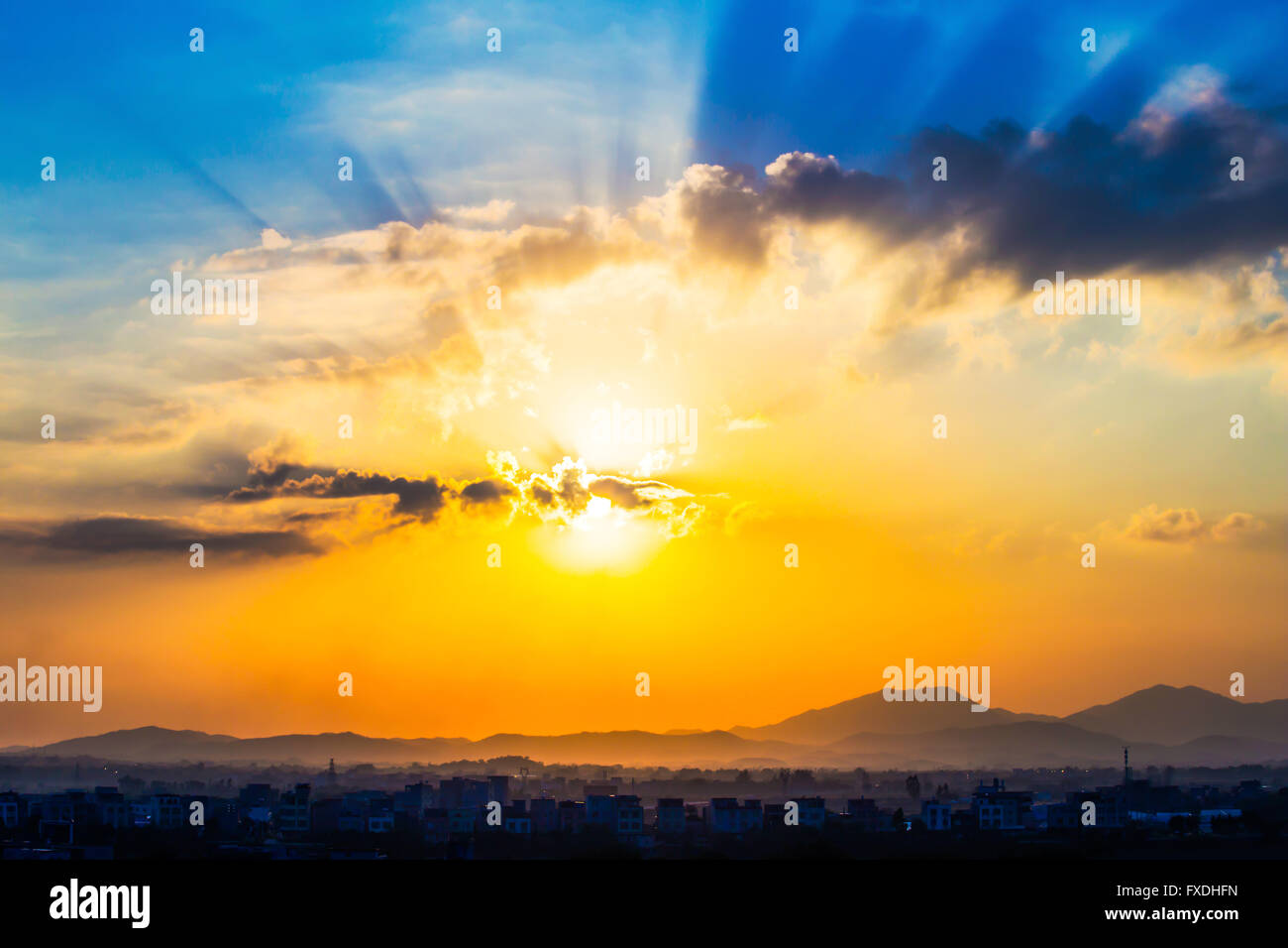 Town at dusk sunset is very beautiful Stock Photo - Alamy