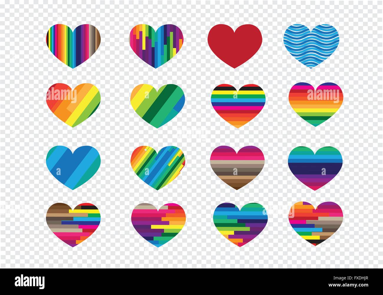 Heart abstract icons signs and symbols set on transparent background ...