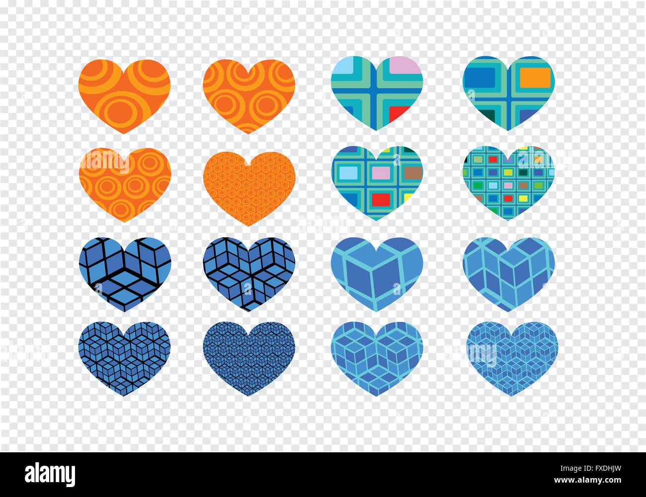 Heart abstract icons signs and symbols set on transparent background ...