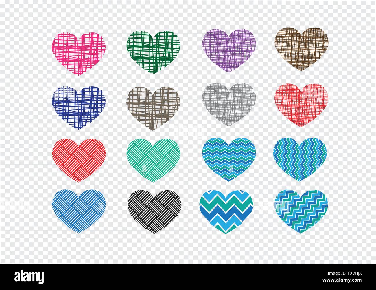 Heart abstract icons signs and symbols set on transparent background ...