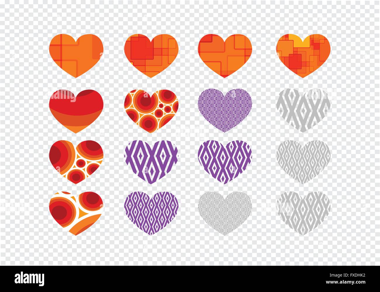 Heart abstract icons signs and symbols set on transparent background ...
