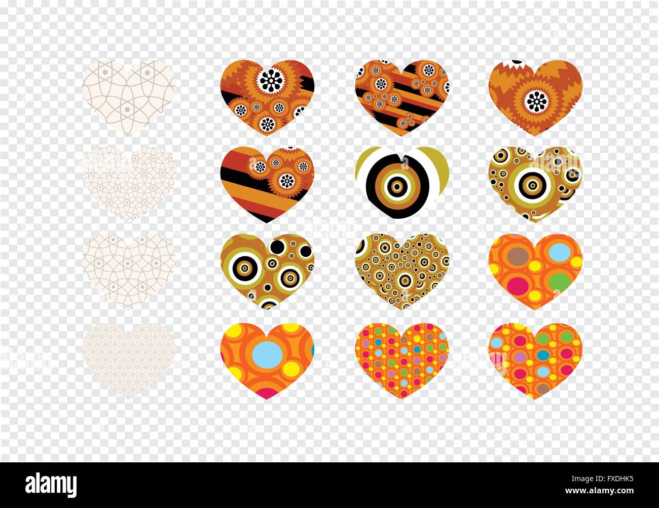 Heart abstract icons signs and symbols set on transparent background ...