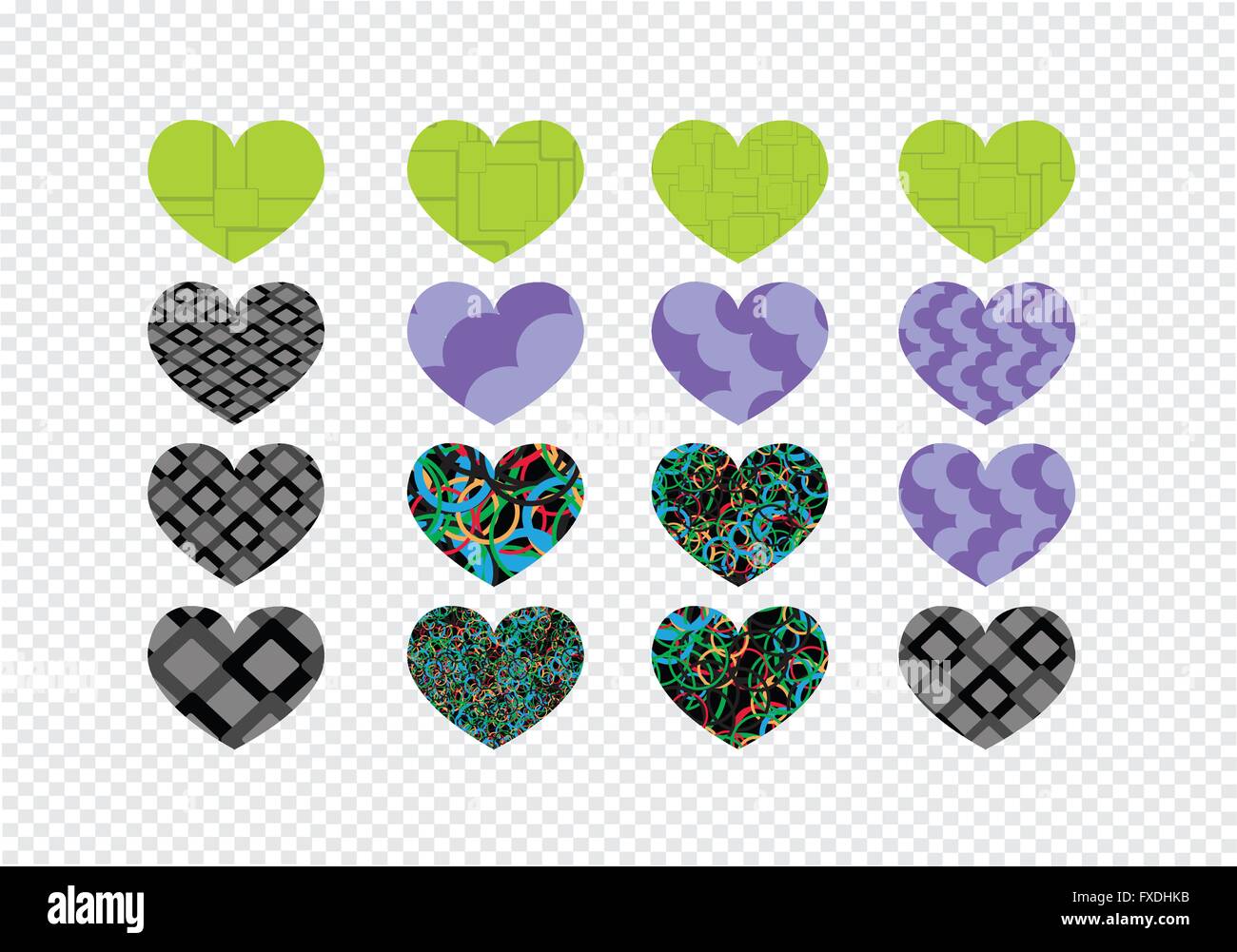 Heart abstract icons signs and symbols set on transparent background ...