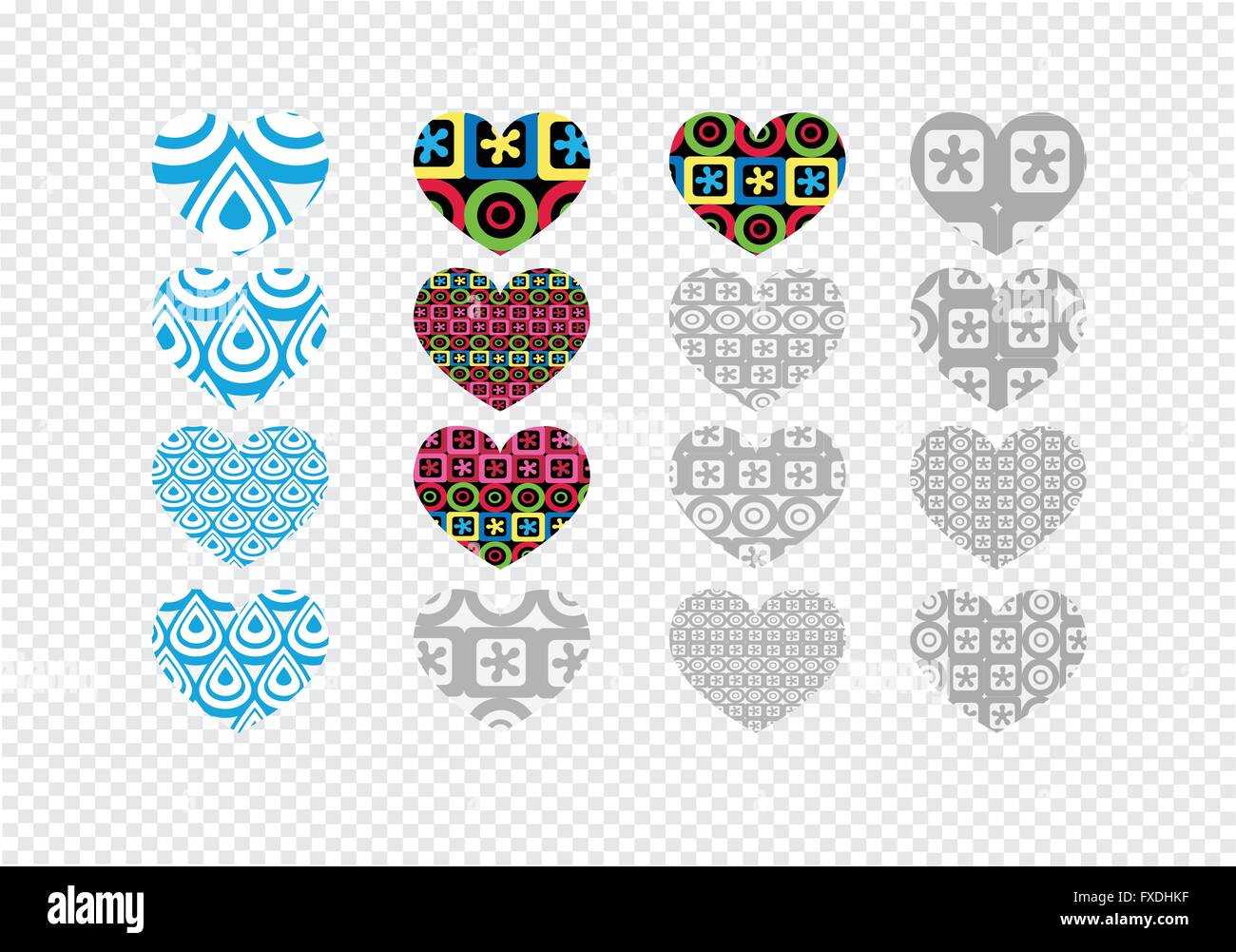 Heart abstract icons signs and symbols set on transparent background ...