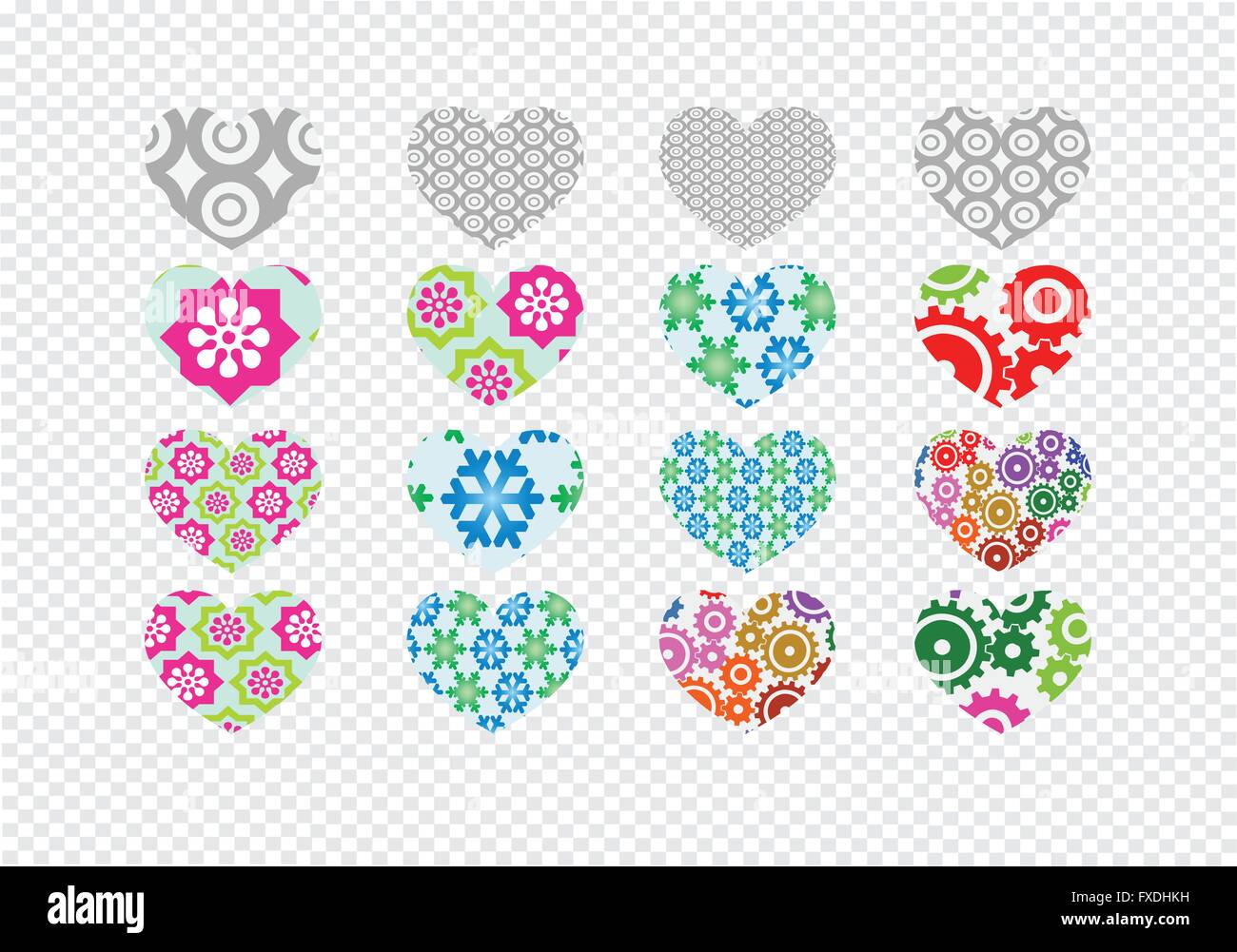 Heart abstract icons signs and symbols set on transparent background ...