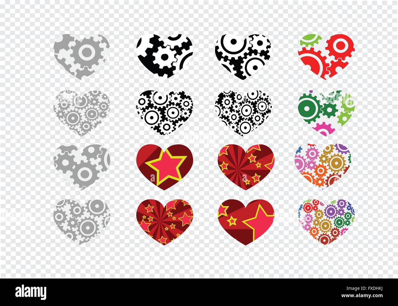 Heart abstract icons signs and symbols set on transparent background ...