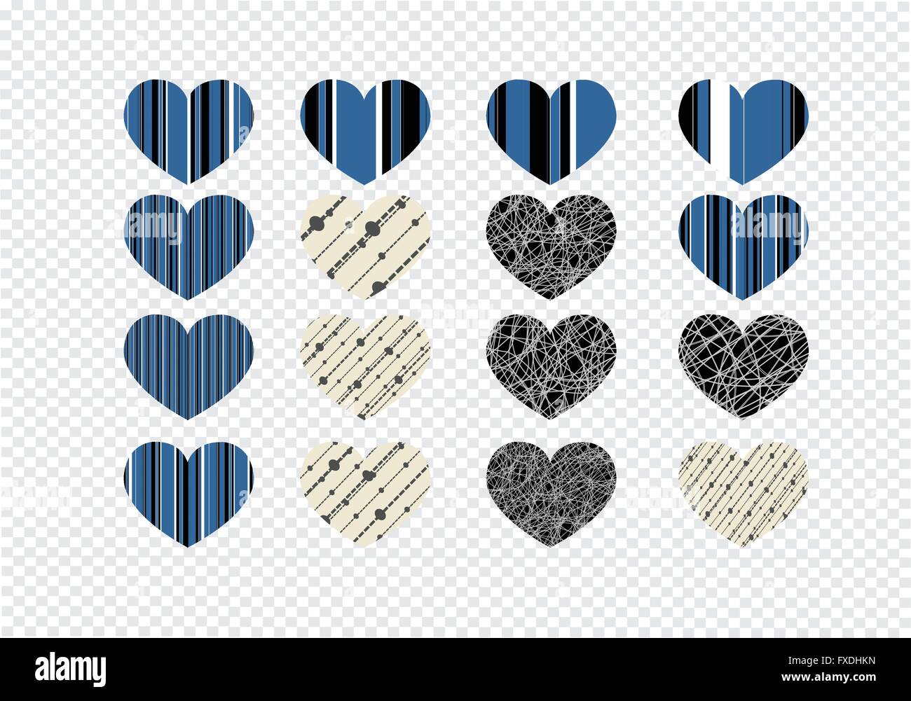Heart abstract icons signs and symbols set on transparent background ...