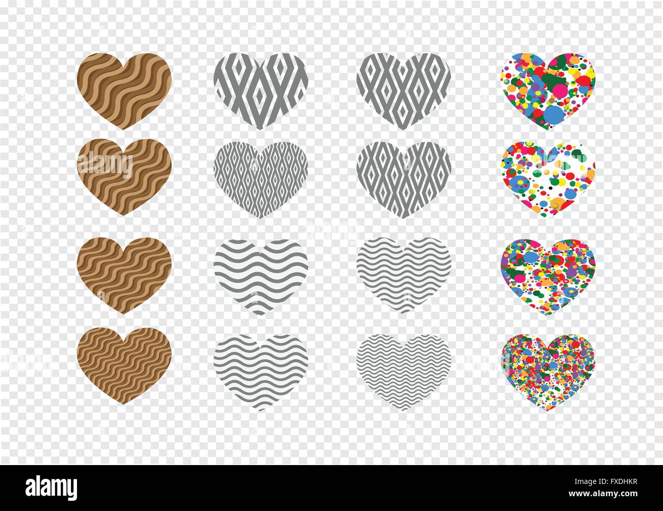 Heart abstract icons signs and symbols set on transparent background ...