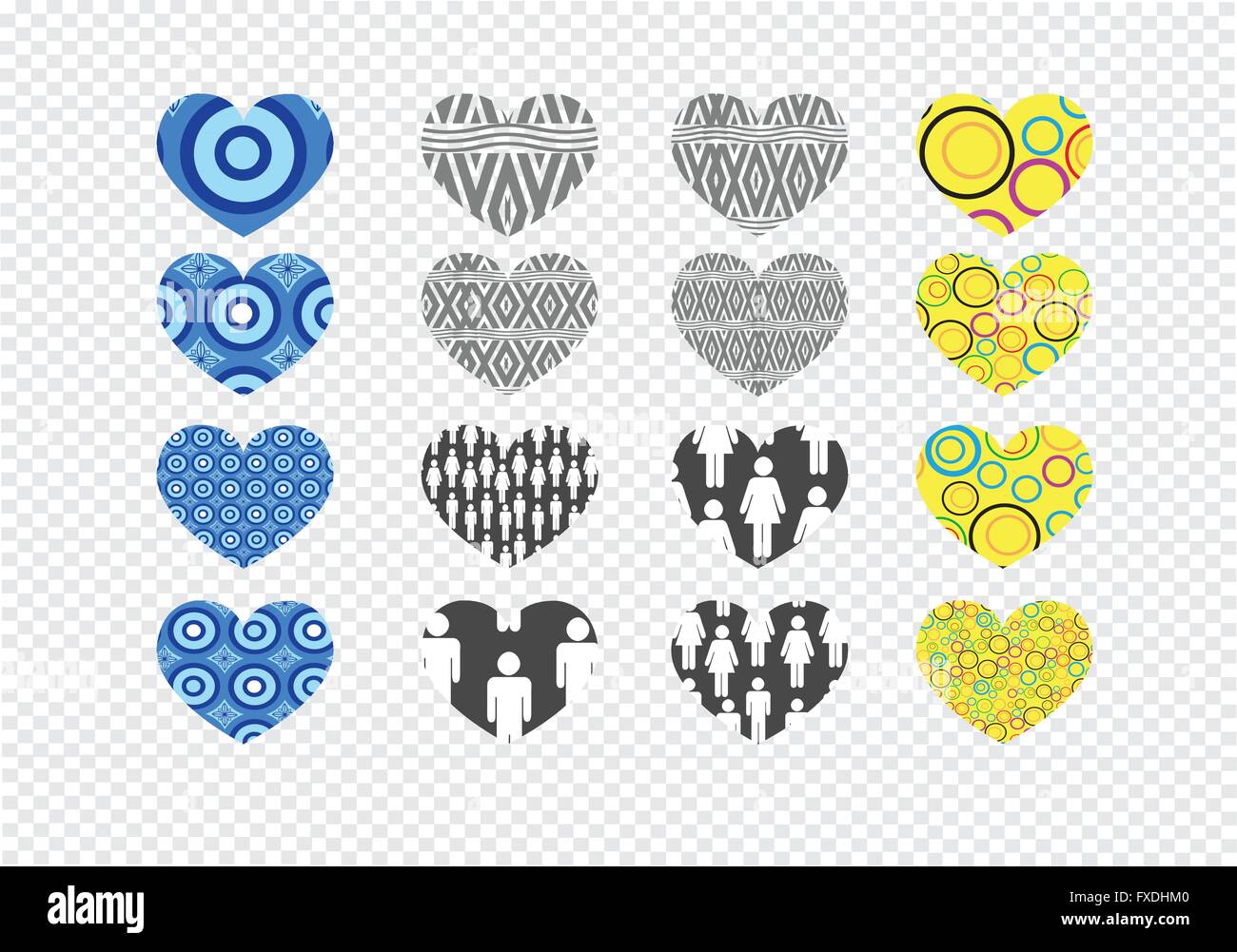 Heart abstract icons signs and symbols set on transparent background ...