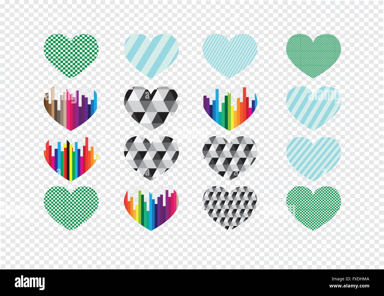 Heart abstract icons signs and symbols set on transparent background ...