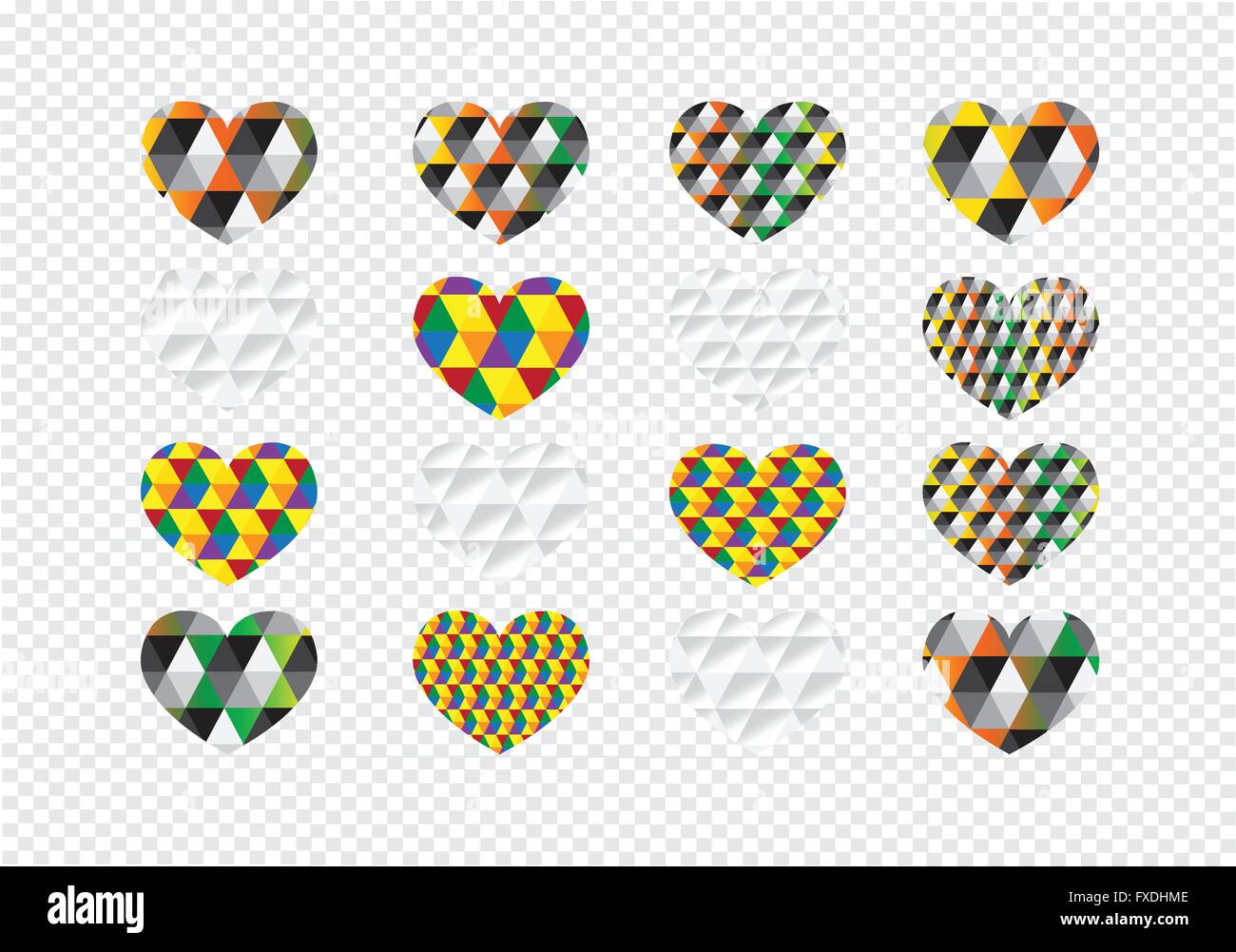 Heart abstract icons signs and symbols set on transparent background ...