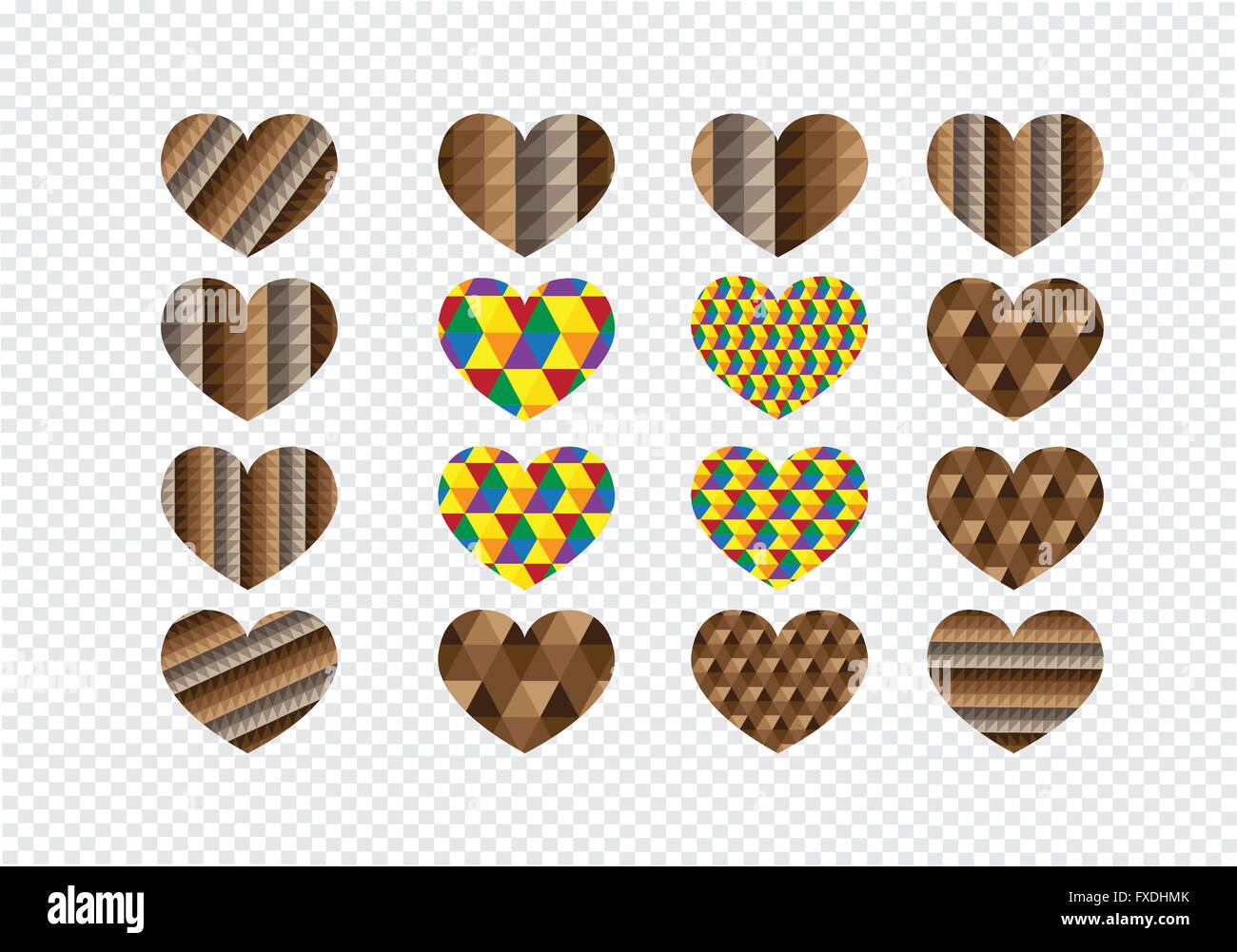 Heart abstract icons signs and symbols set on transparent background ...