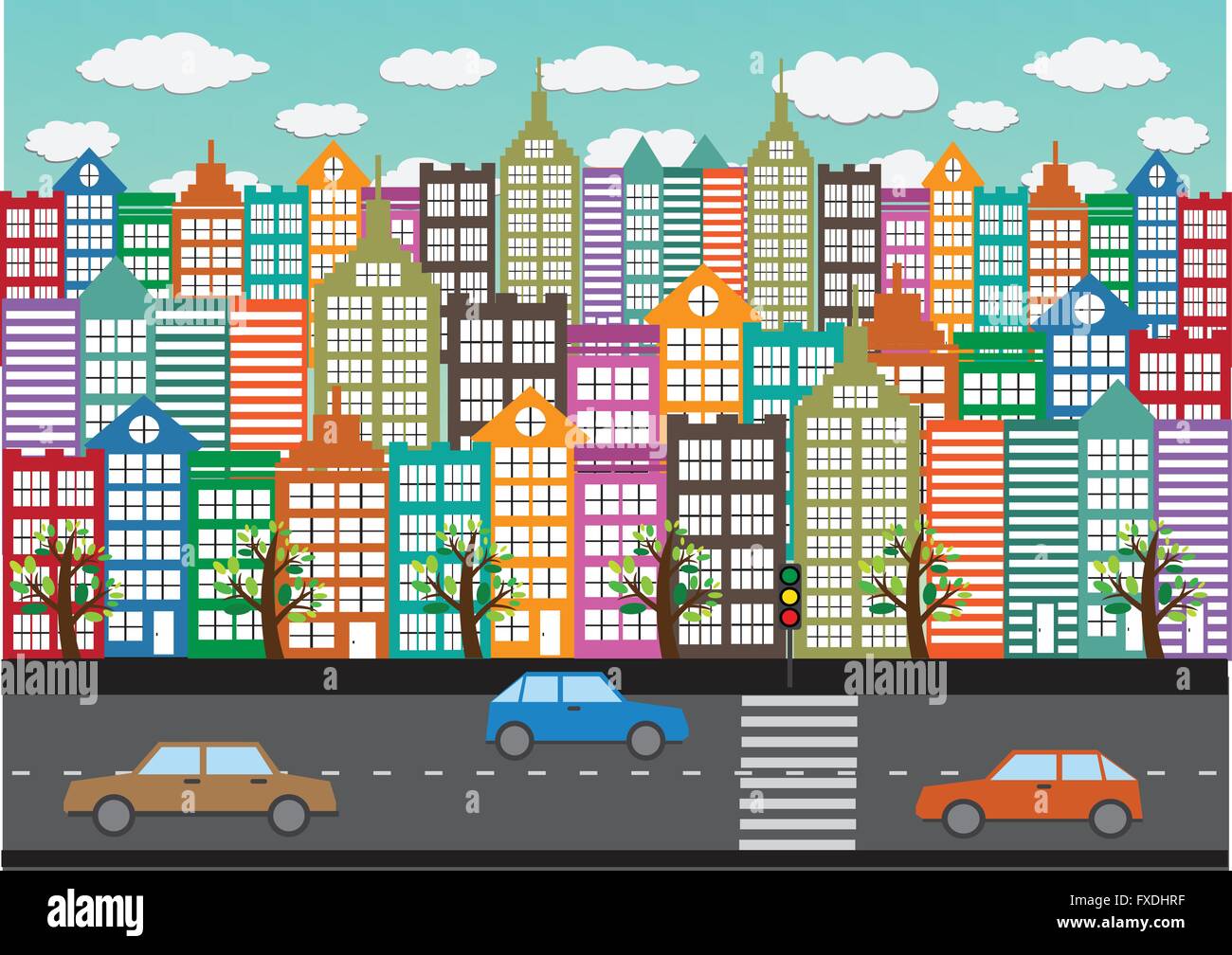 Colorful Cityscape Town city building design Stock Vector Image & Art ...