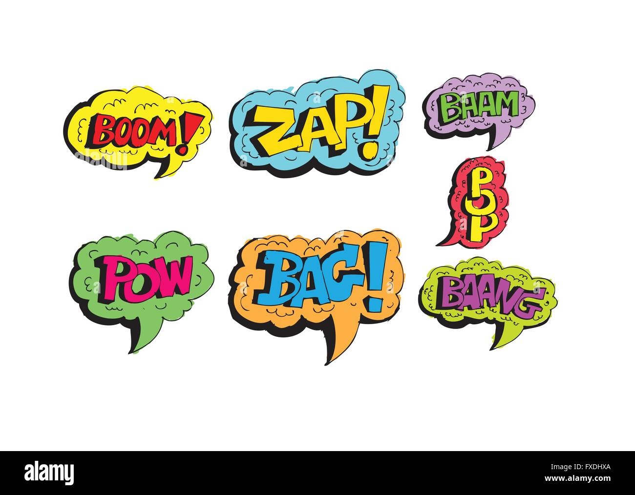 multicolored comic sound Effects Speech Bubble Cartoon Stock Vector ...