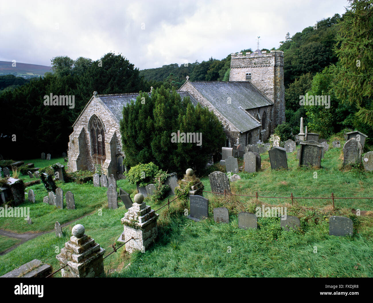 View SW of C15th church set in valley at Nevern, Pembrokeshire ...
