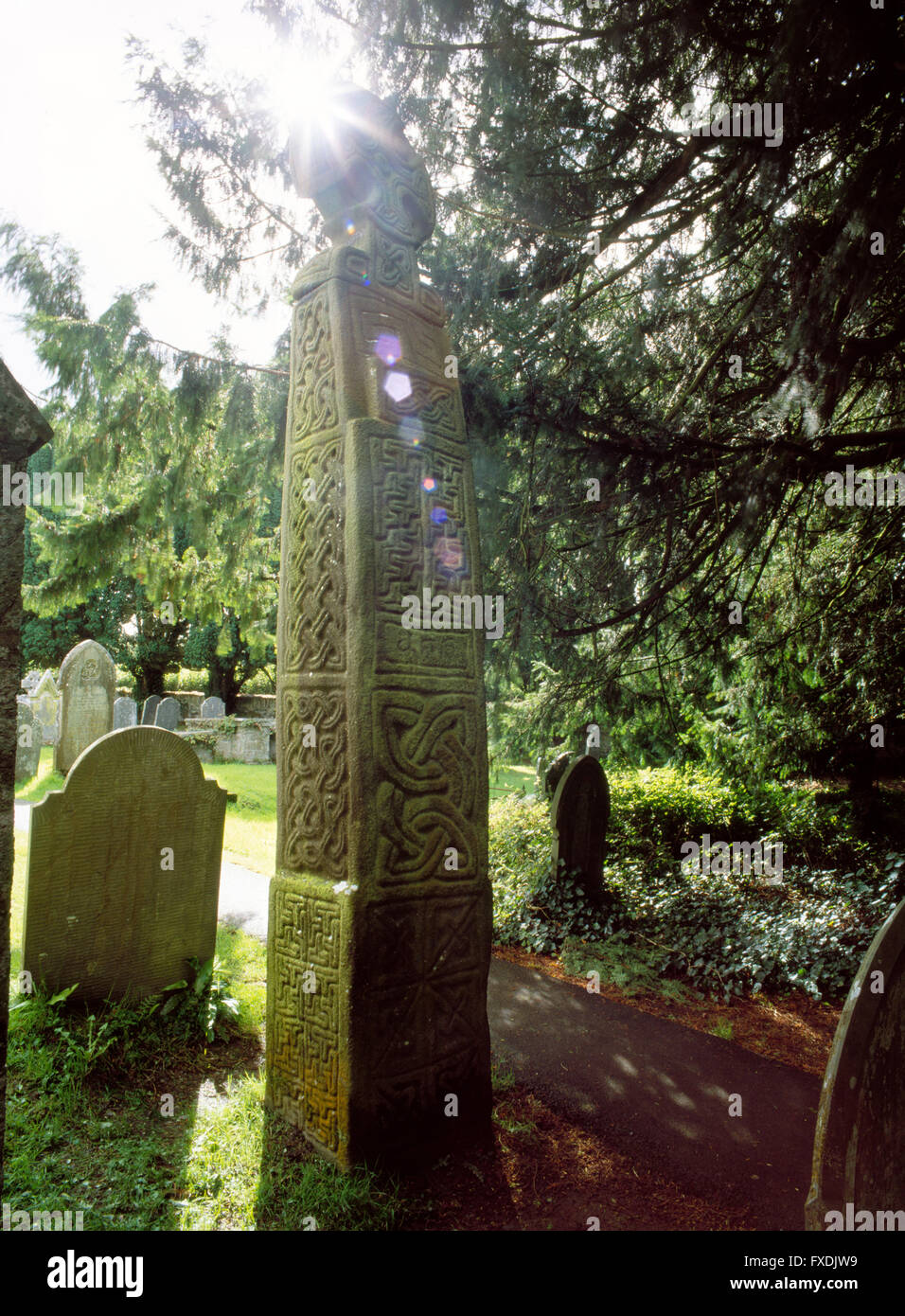 Looking SE at N & W faces of St Brynach's Cross (c1000AD) in Nevern ...