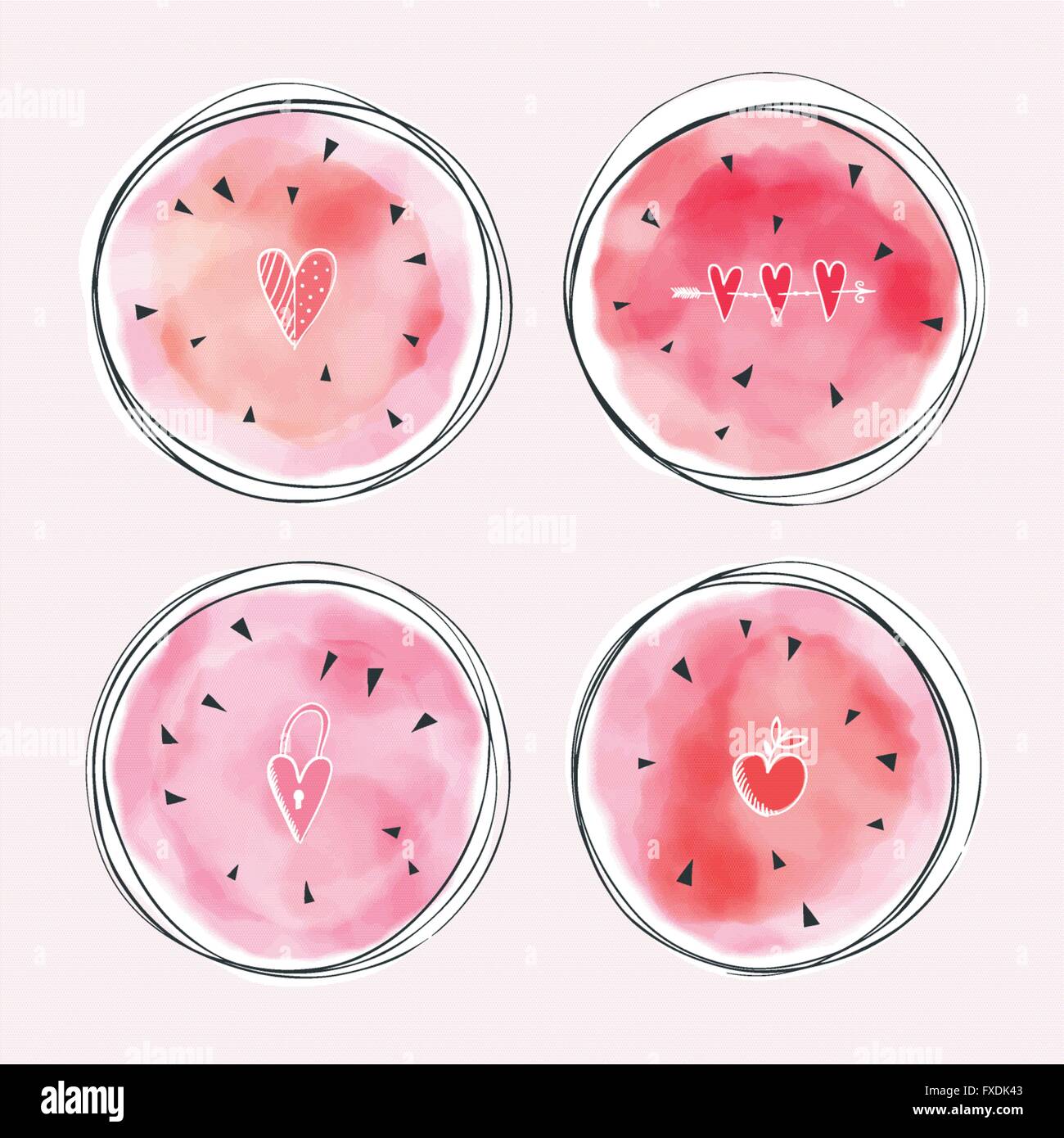 Vector watercolor watermelon slices and hand drawn doodle elements ...