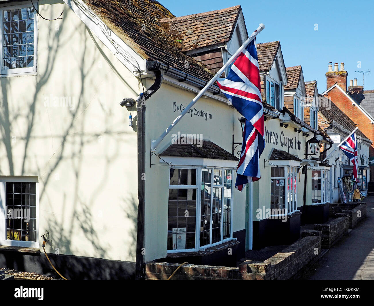 The Three Cups a 16th century coaching inn flies the Union flag in the ...