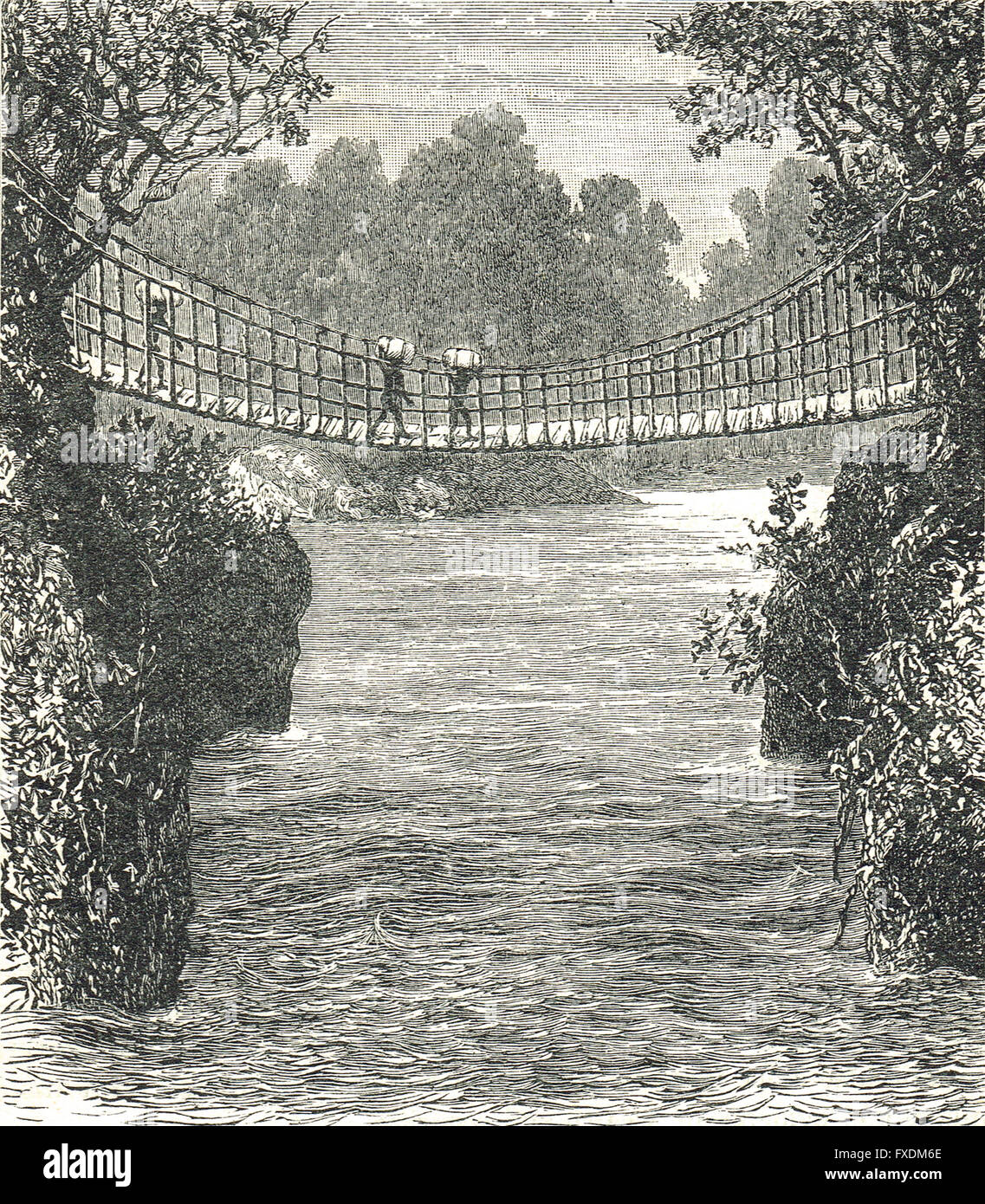 Bearers on Rope bridge Equatorial Africa, Emin Pasha Relief Expedition ...