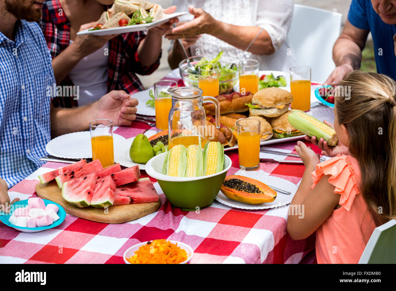 Family having lunch at lawn Stock Photo - Alamy