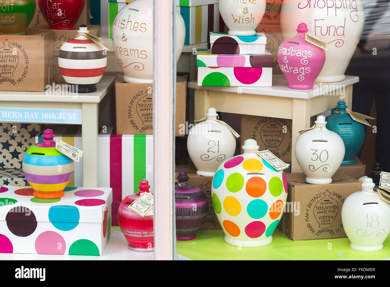 Pots shop window display, view of a shop window displaying colourful ...