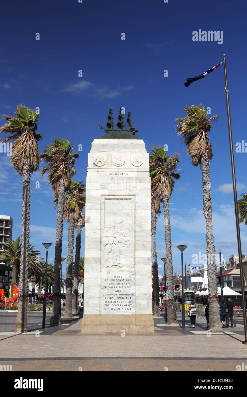 Monument commemorating the first settlers on Moseley Square in Glenelg ...