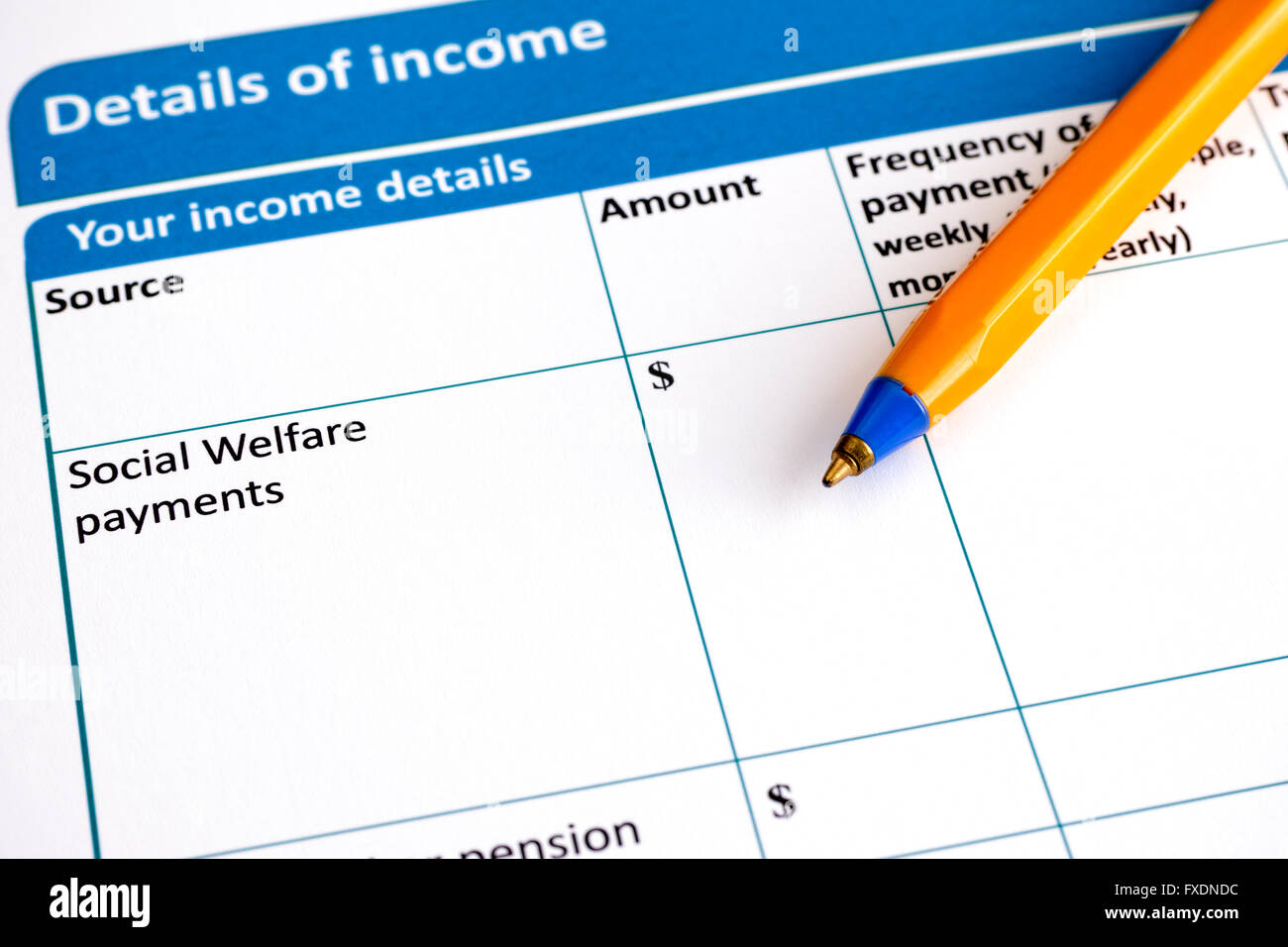 Details of income application form with ballpoint pen Stock Photo - Alamy