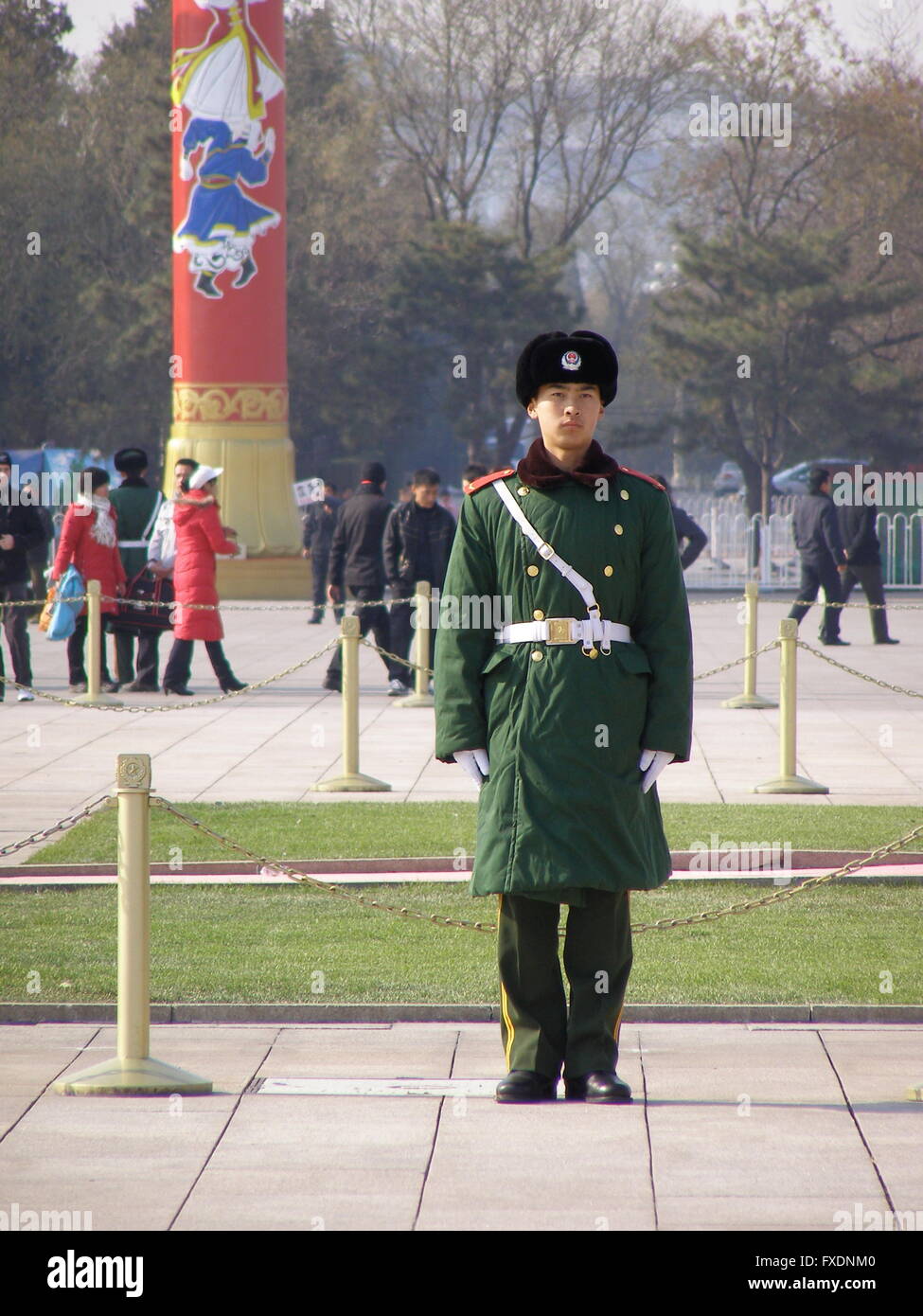 Young Honour Guard in green winter coat Tiananmen Square plaza, near ...