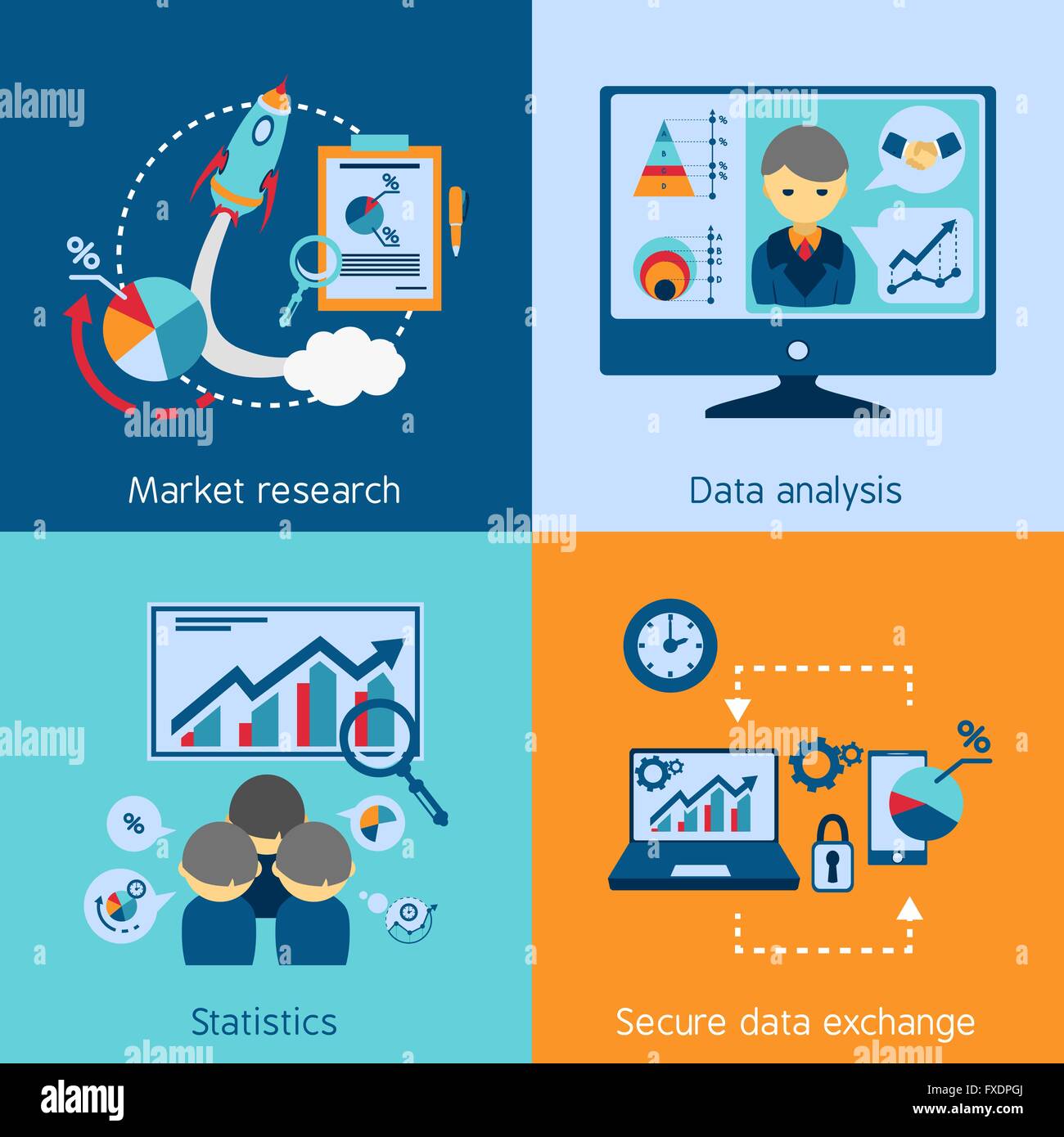 Data analysis 4 flat icons square Stock Vector Image & Art - Alamy