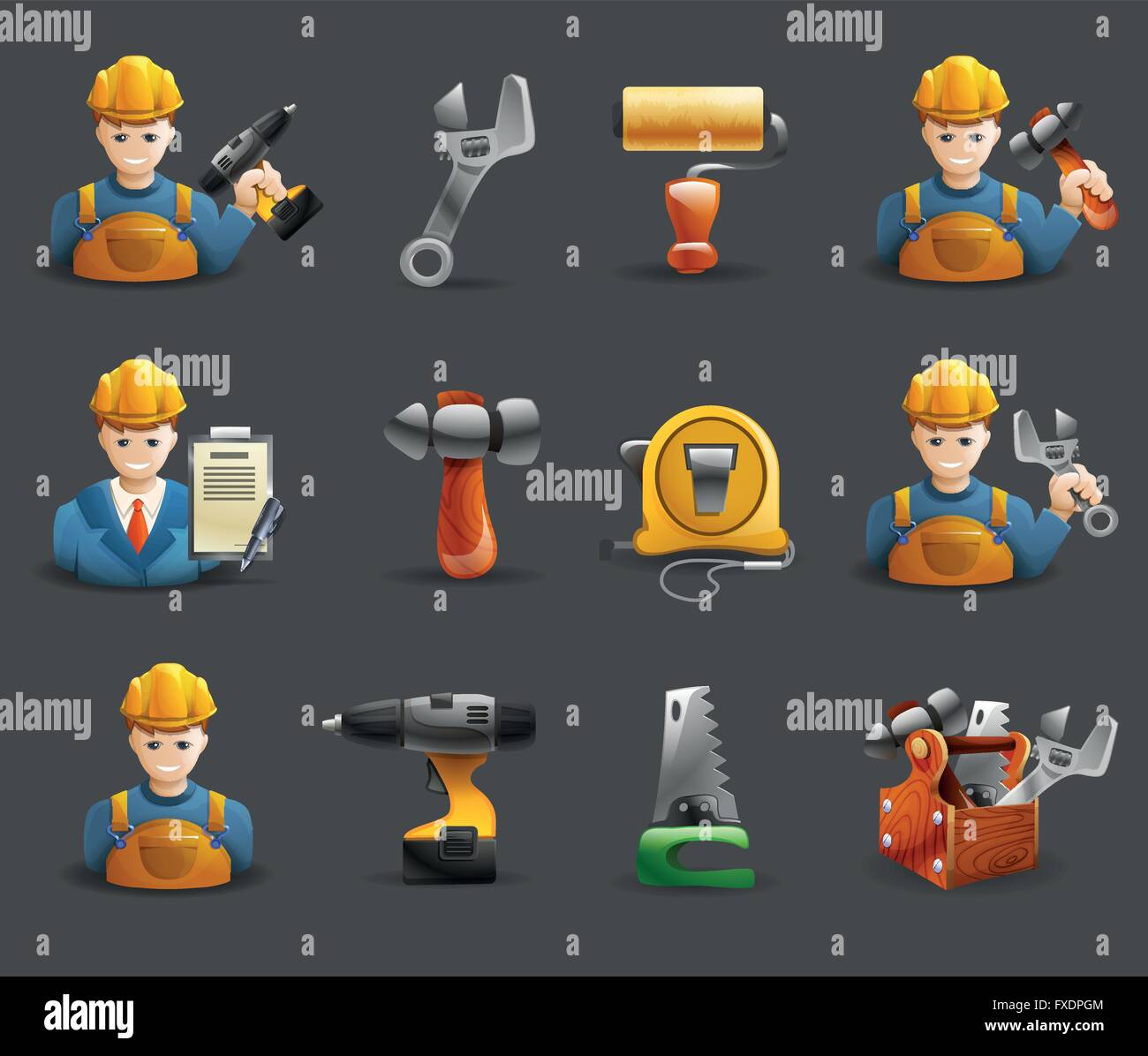 Construction remodeling work isometric icons set Stock Vector Image ...